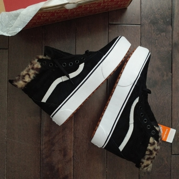Vans | Shoes | Vans Sk8hi Platform Black Leopard Fur New | Poshmark